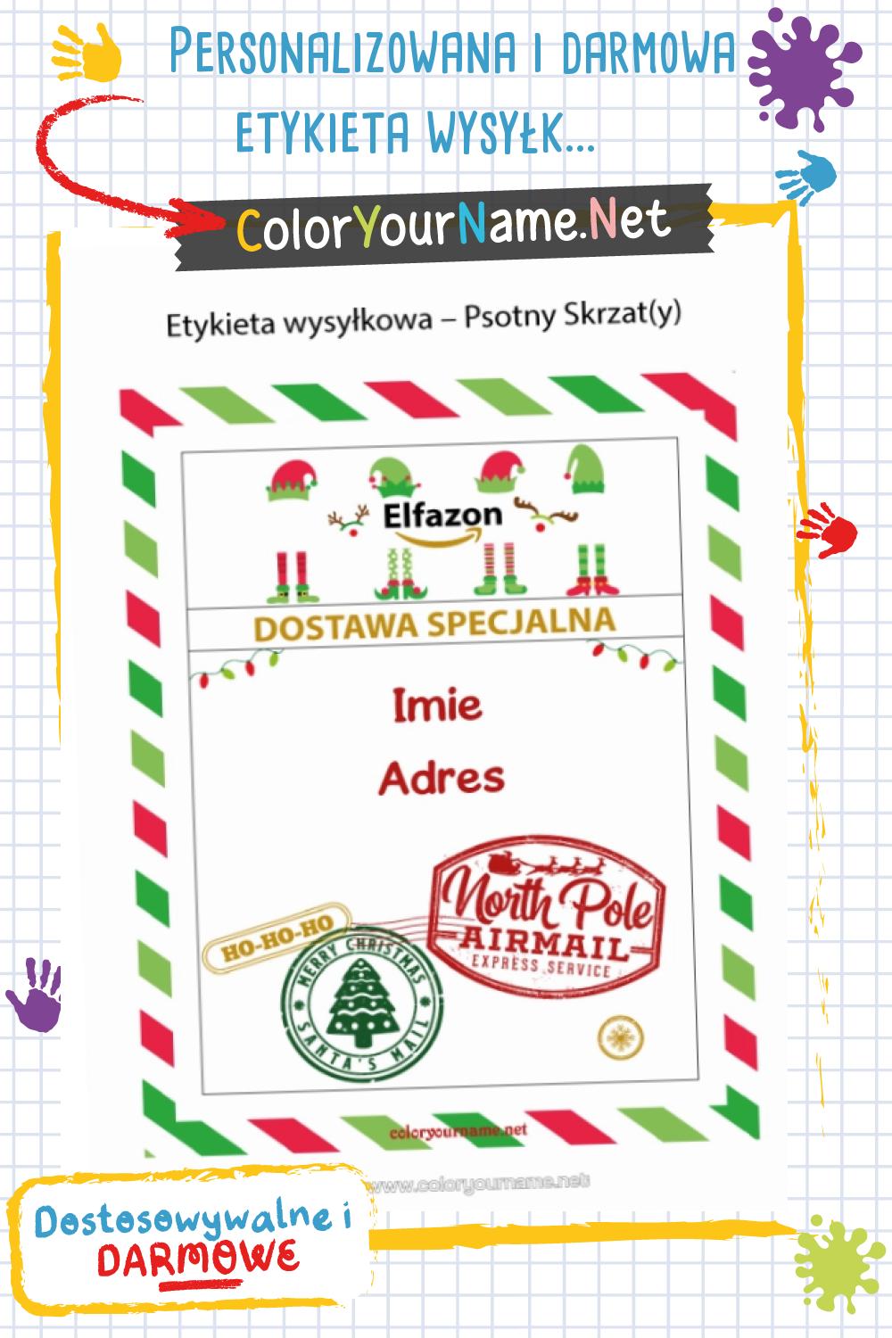 Personalizowana i darmowa etykieta wysyłkowa Elfazon na przybycie ...