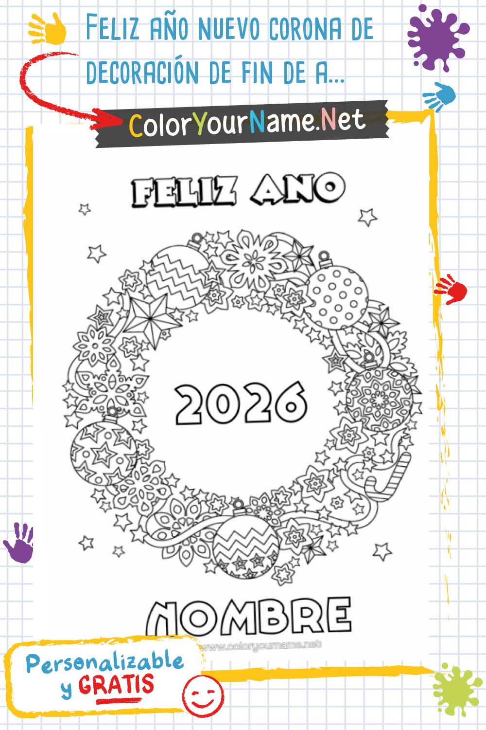 Feliz año nuevo corona de decoración de fin de año para colorear ...