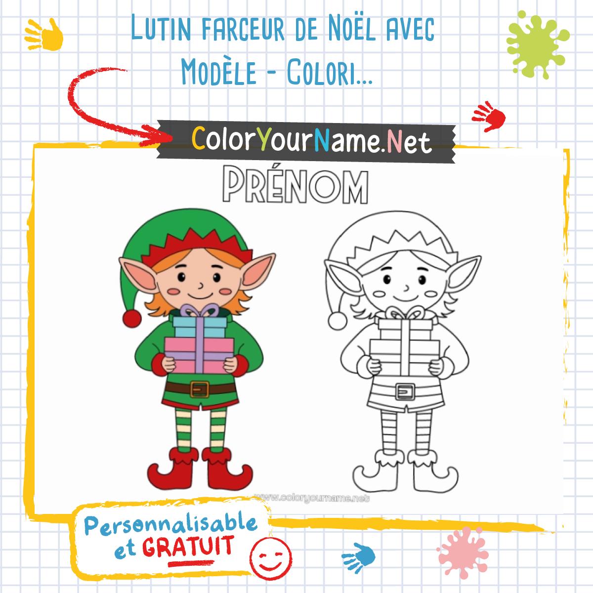 Lutin farceur de Noël avec Modèle - Coloriage Personnalisable