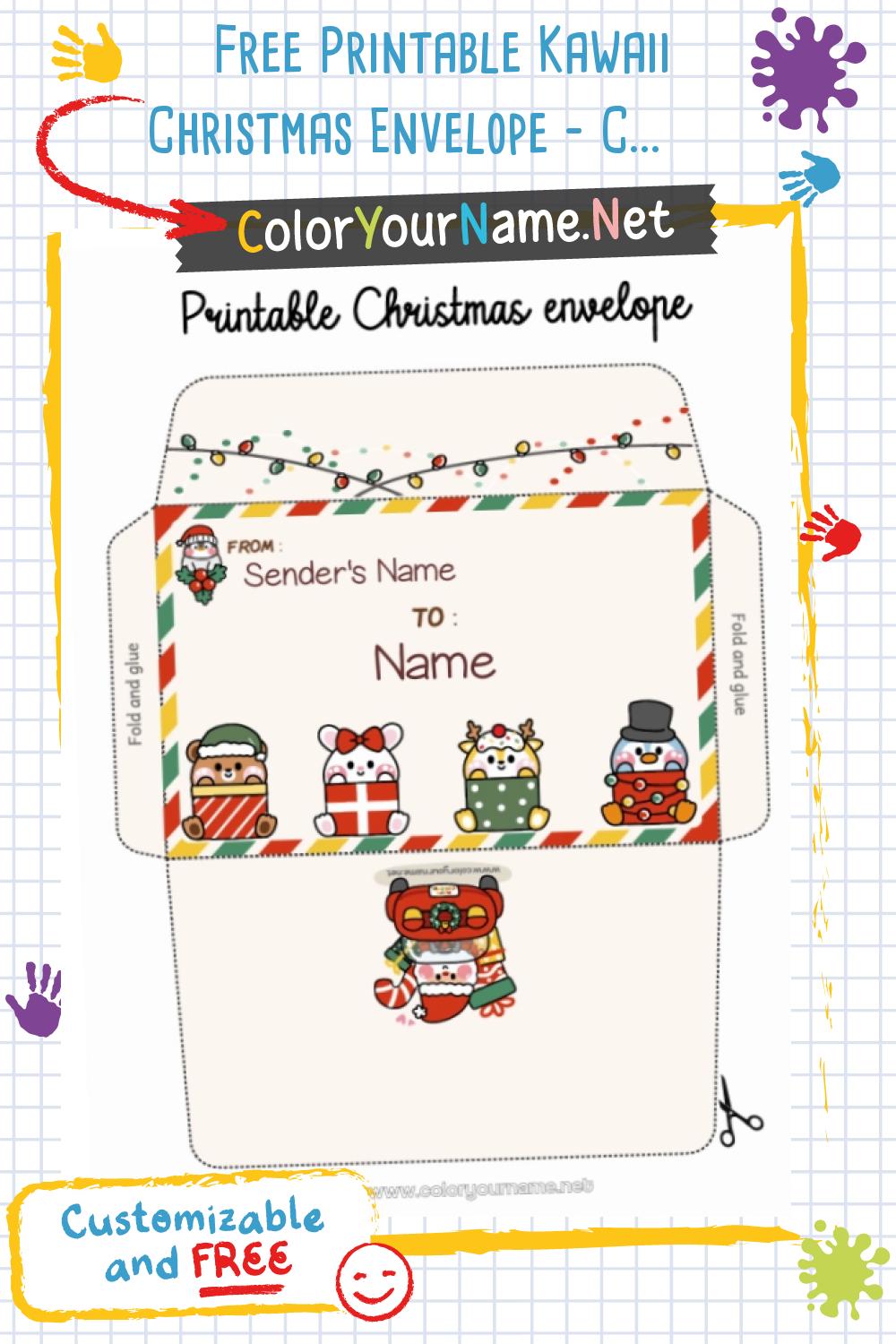 Free Printable Kawaii Christmas Envelope – Cute Animals