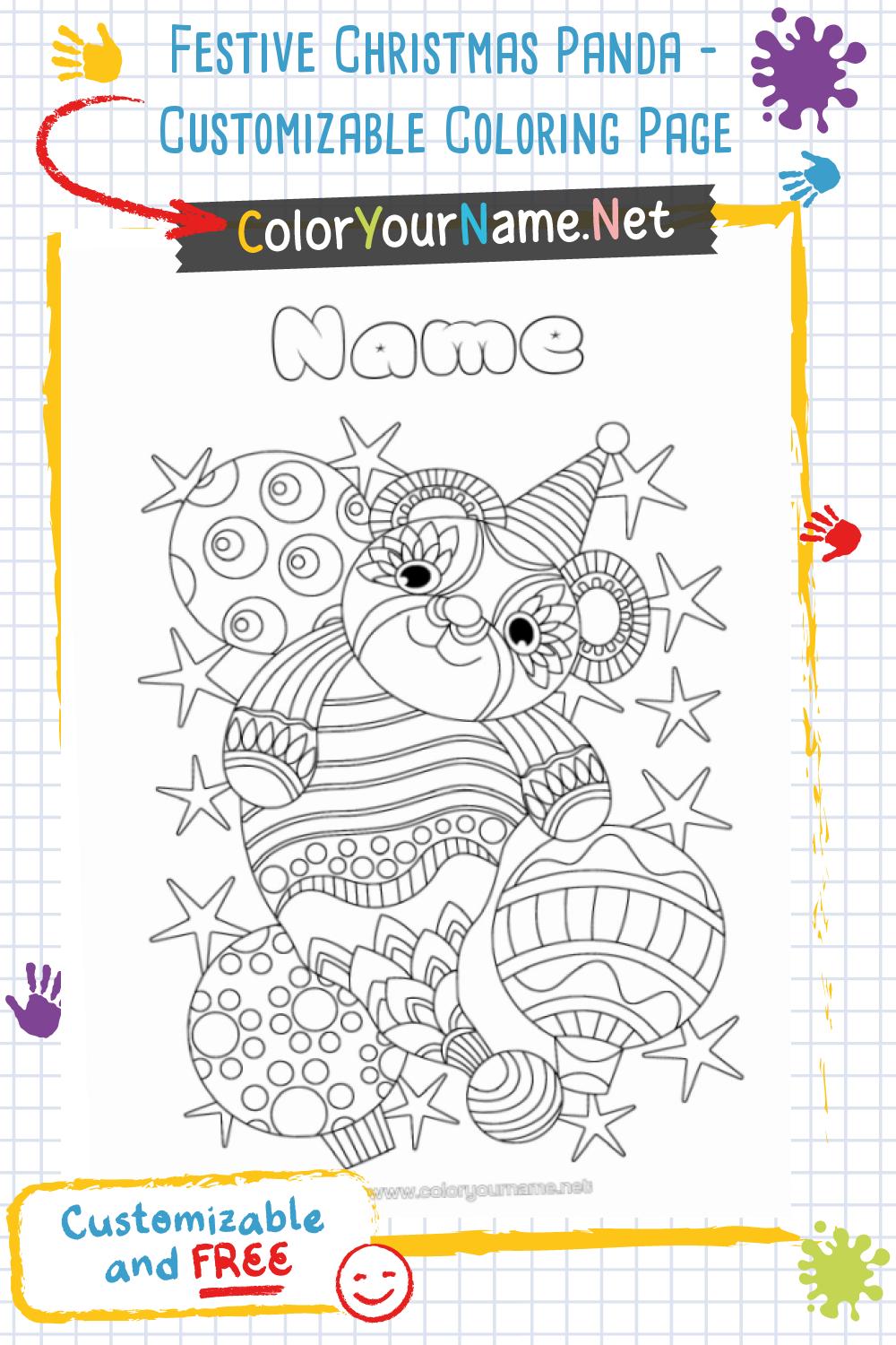 Festive Christmas Panda - Customizable Coloring Page