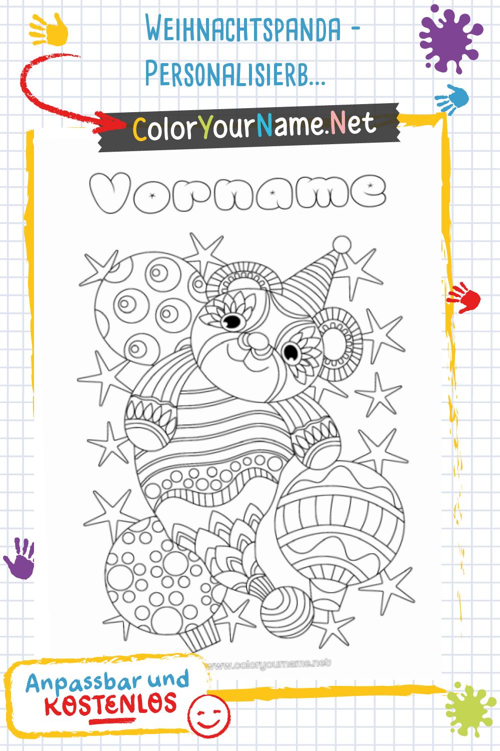 Weihnachtspanda - Personalisierbare Malvorlage