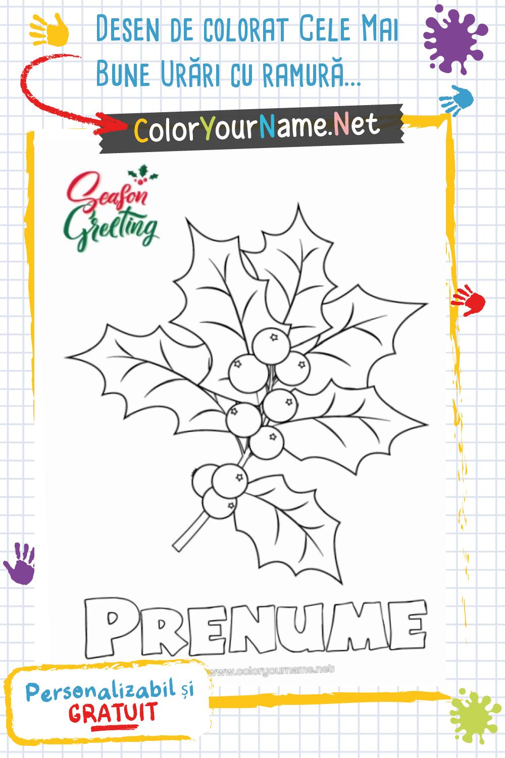 Desen de colorat Cele Mai Bune Urări cu ramură de vâsc