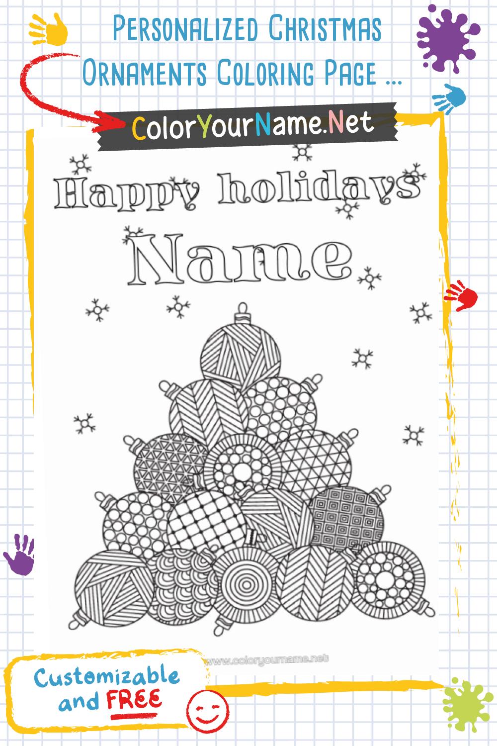 Personalized Christmas Ornaments Coloring Page – Happy Holidays