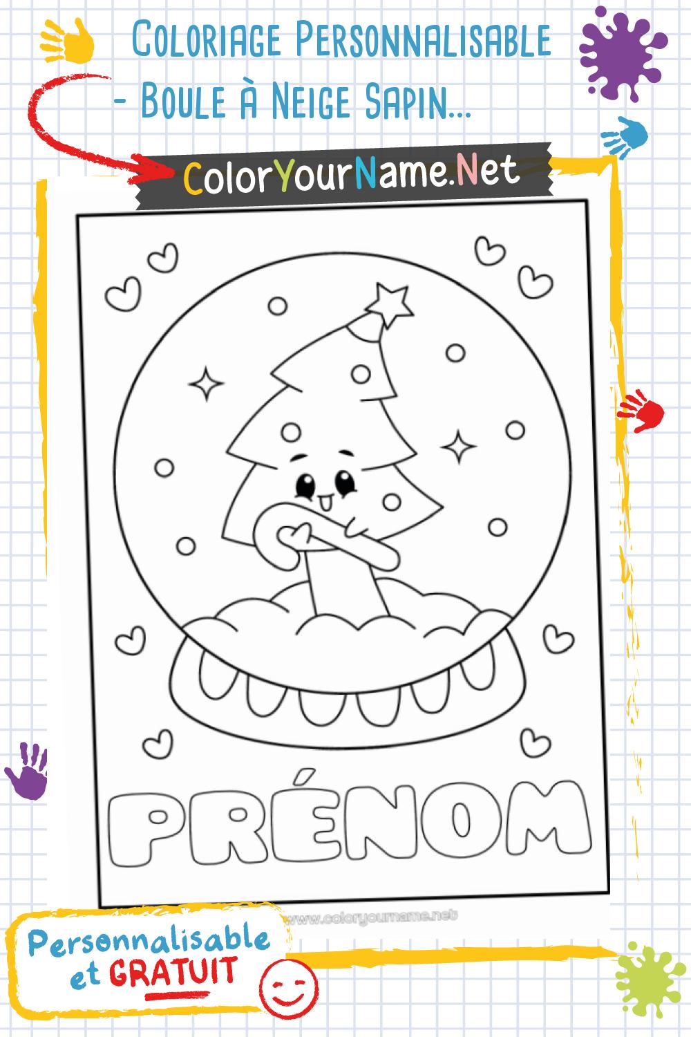 Coloriage Personnalisable – Boule à Neige Sapin de Noël Sourire