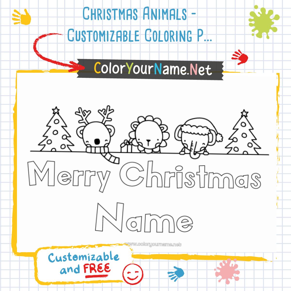 Christmas Animals – Customizable Coloring Page with Merry Christmas Message