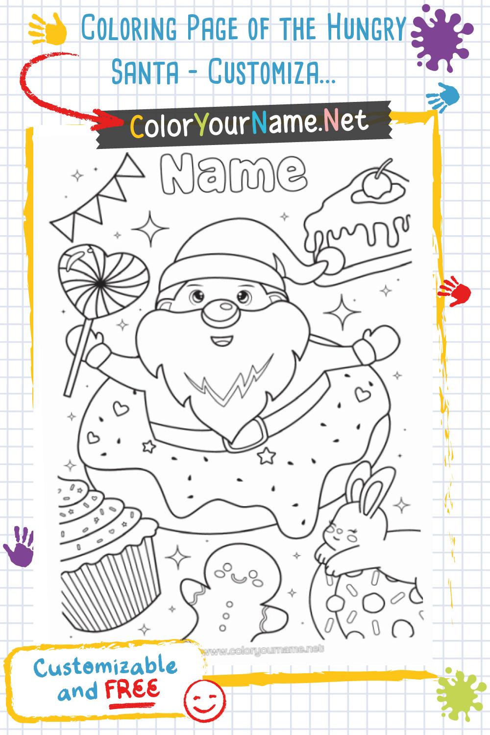 Coloring Page of the Hungry Santa – Customizable Candies and Cakes