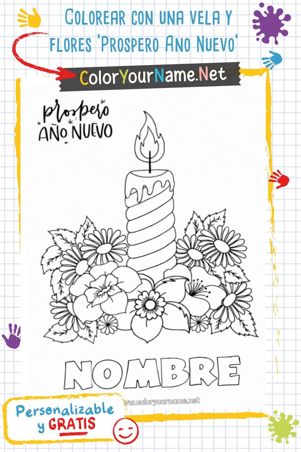 Colorear con una vela y flores 'Prospero Ano Nuevo'