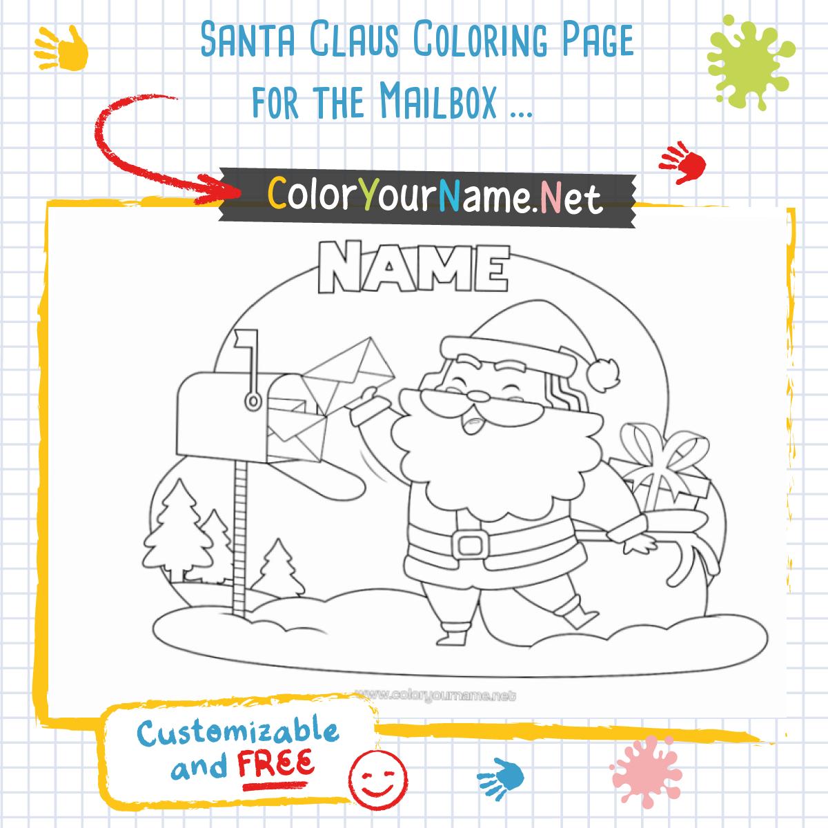 Santa Claus Coloring Page for the Mailbox – Customizable with Name