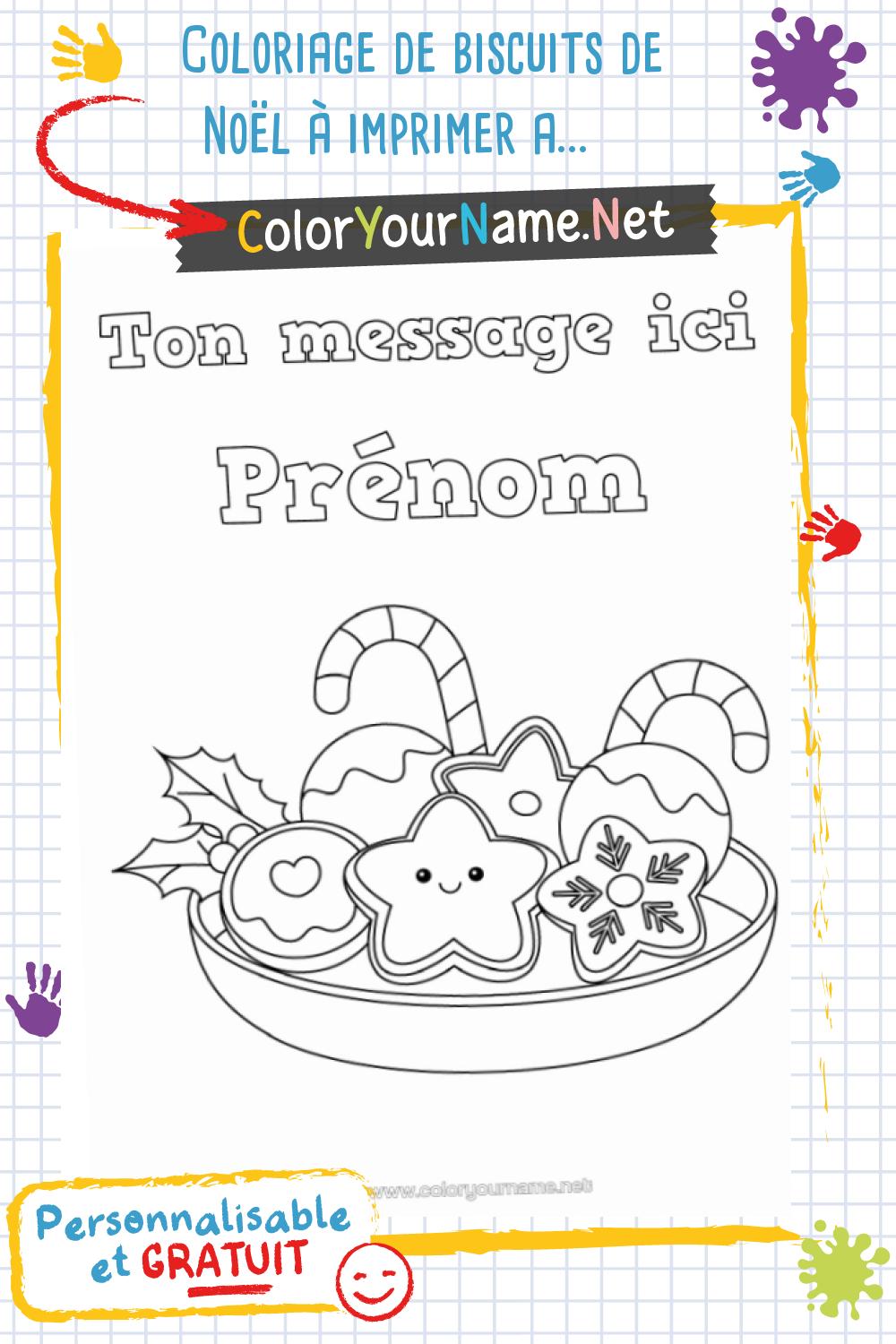 Coloriage de biscuits de Noël à imprimer avec message et prénom ...
