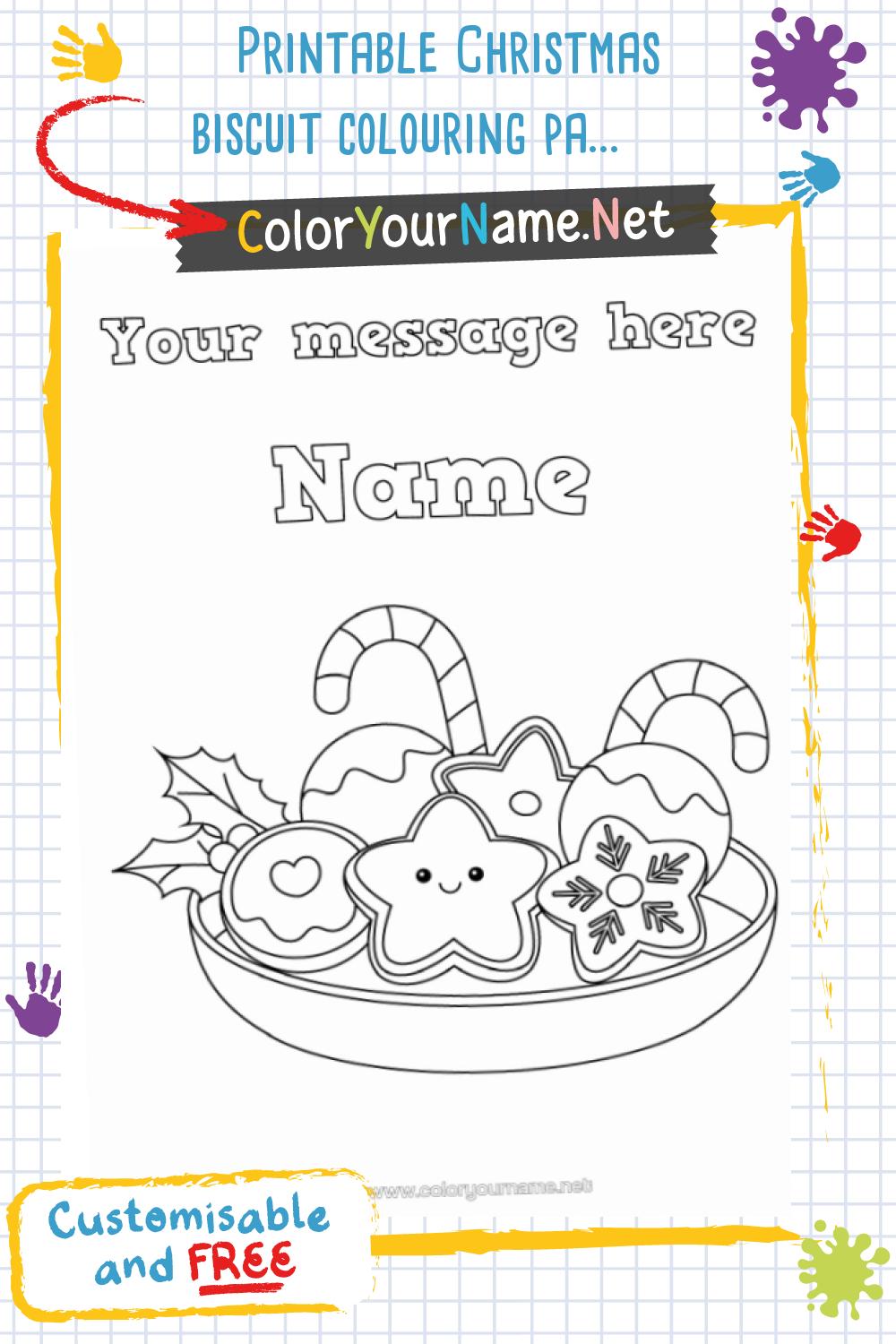 Printable Christmas biscuit colouring pages with personalised message ...