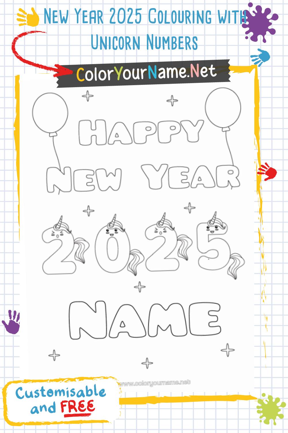 New Year 2025 Colouring with Unicorn Numbers