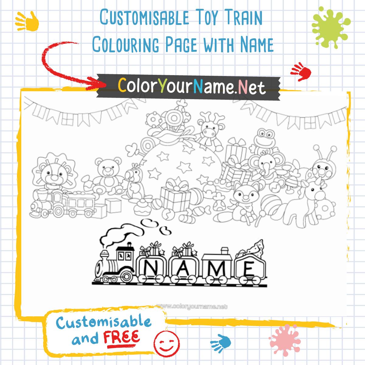 Customisable Toy Train Colouring Page with Name