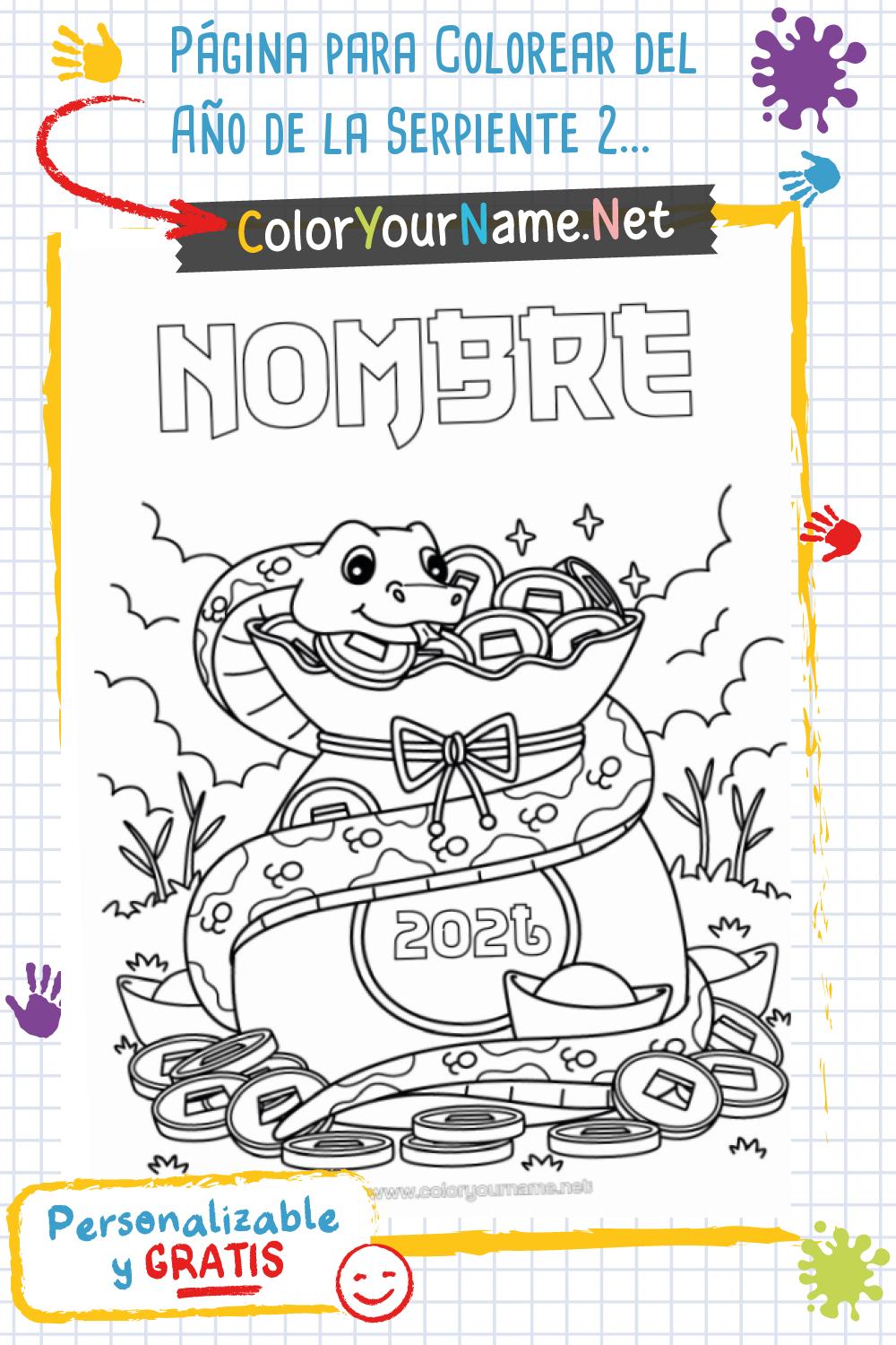 Página para Colorear del Año de la Serpiente 2025 - Personalizable con ...