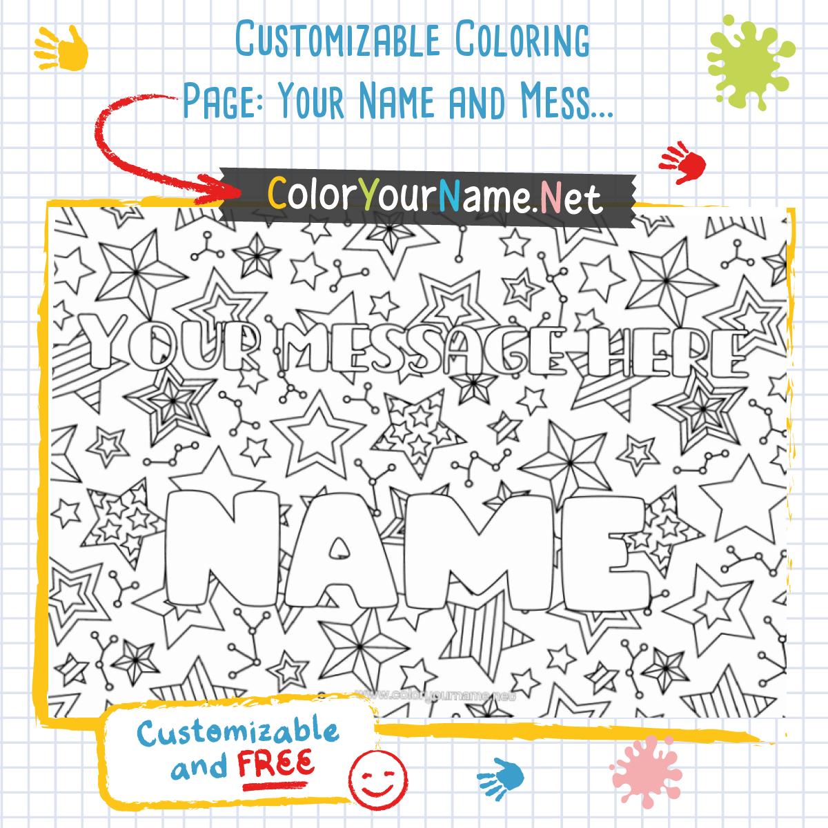 Customizable Coloring Page: Your Name and Message Among the Stars