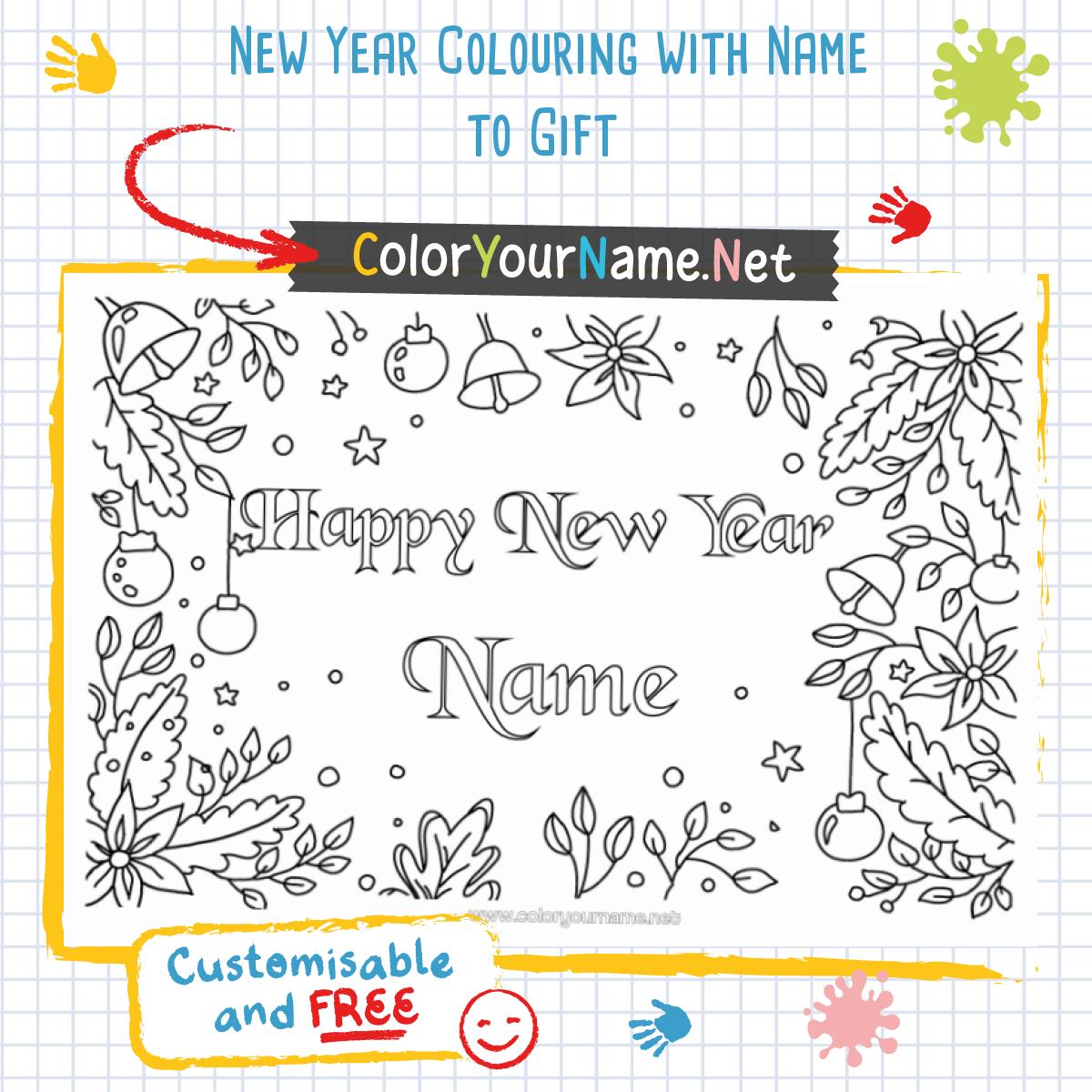 New Year Colouring with Name to Gift