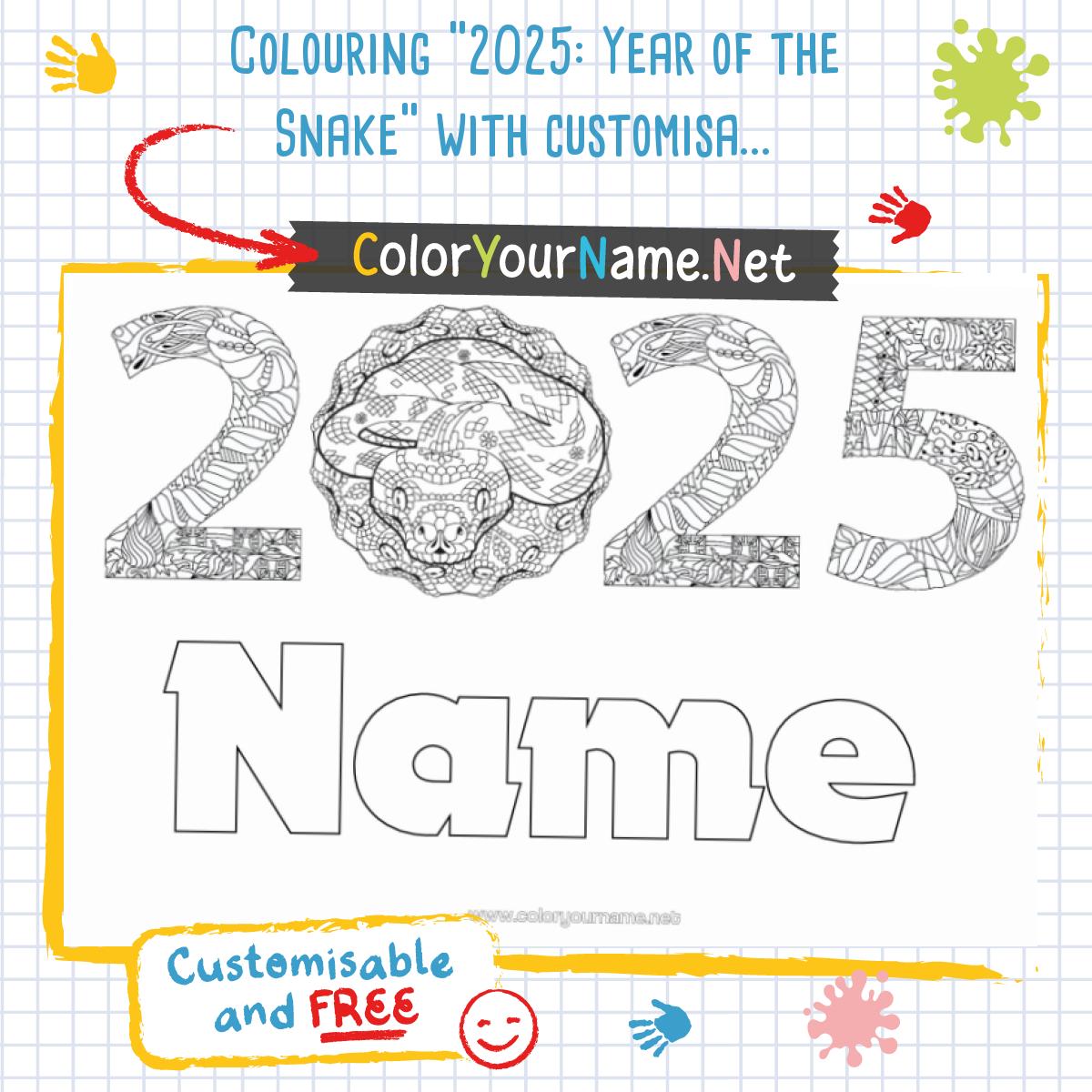 Colouring "2025: Year of the Snake" with customisable name