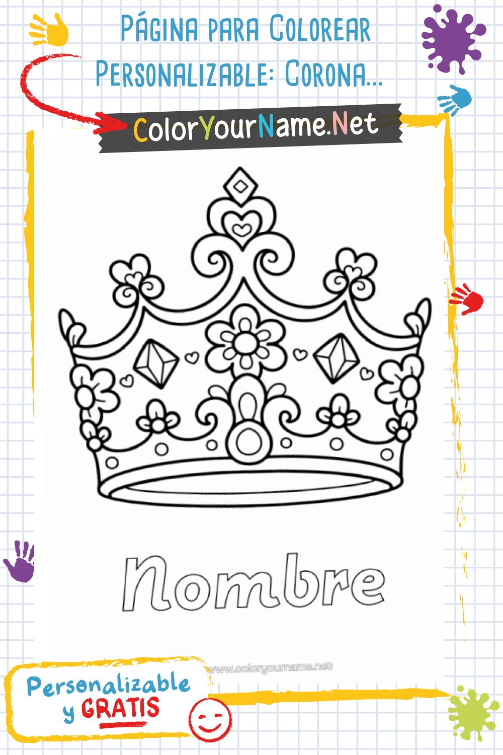 Página para Colorear Personalizable: Corona de Princesa