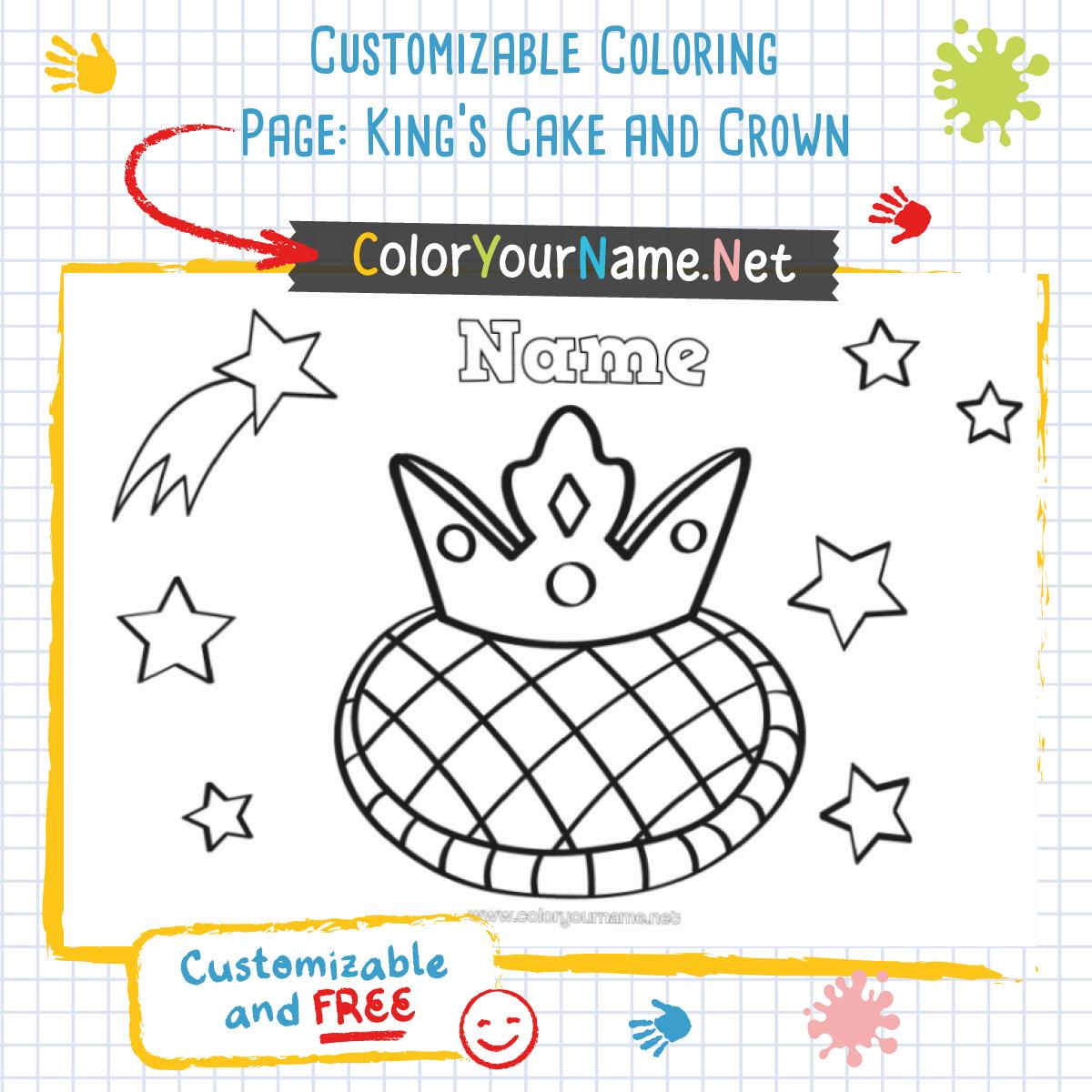 Customizable Coloring Page: King's Cake and Crown