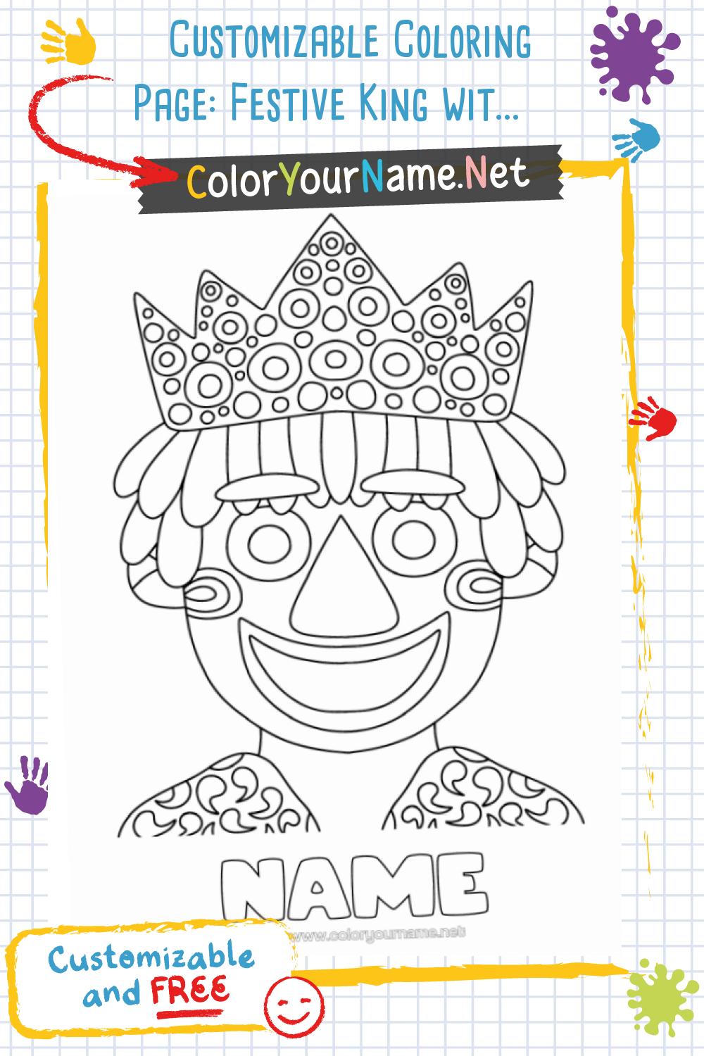 Customizable Coloring Page: Festive King with a Joyful Crown