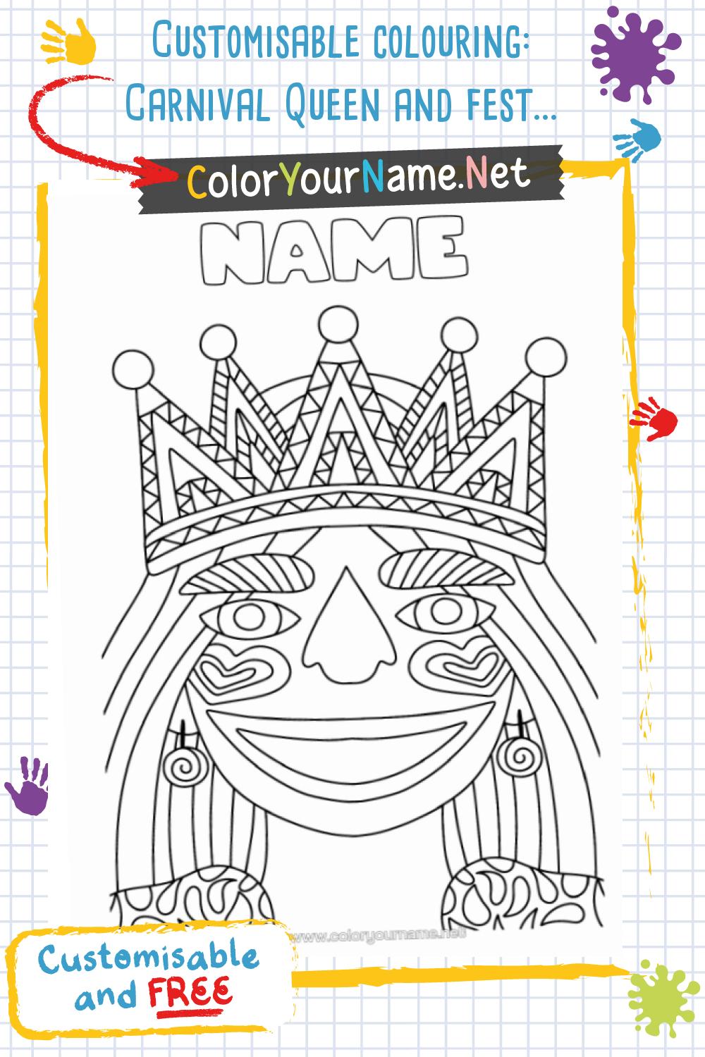 Customisable colouring: Carnival Queen and festive crown