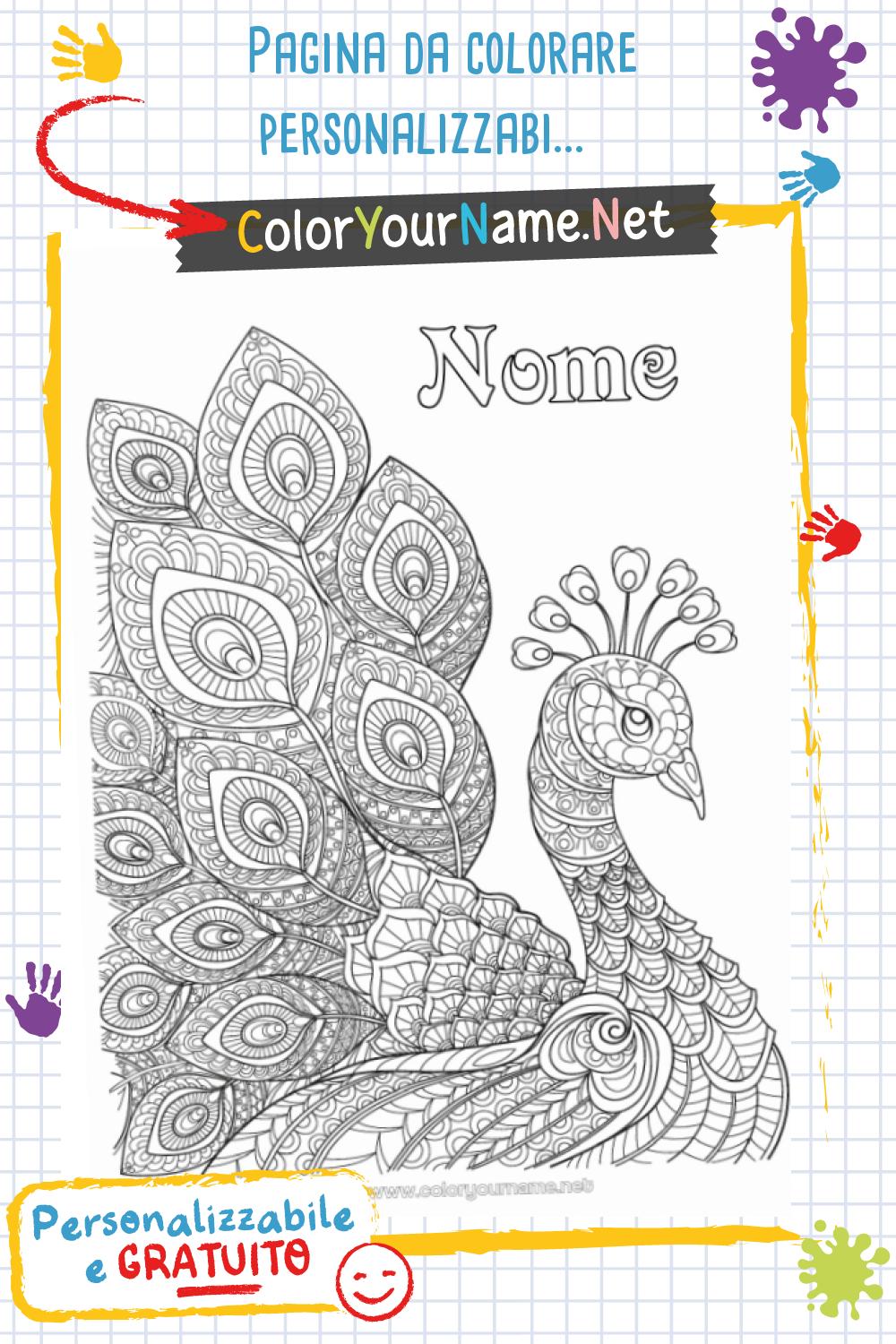 Pagina da colorare personalizzabile: Maestoso pavone e le sue piume ...