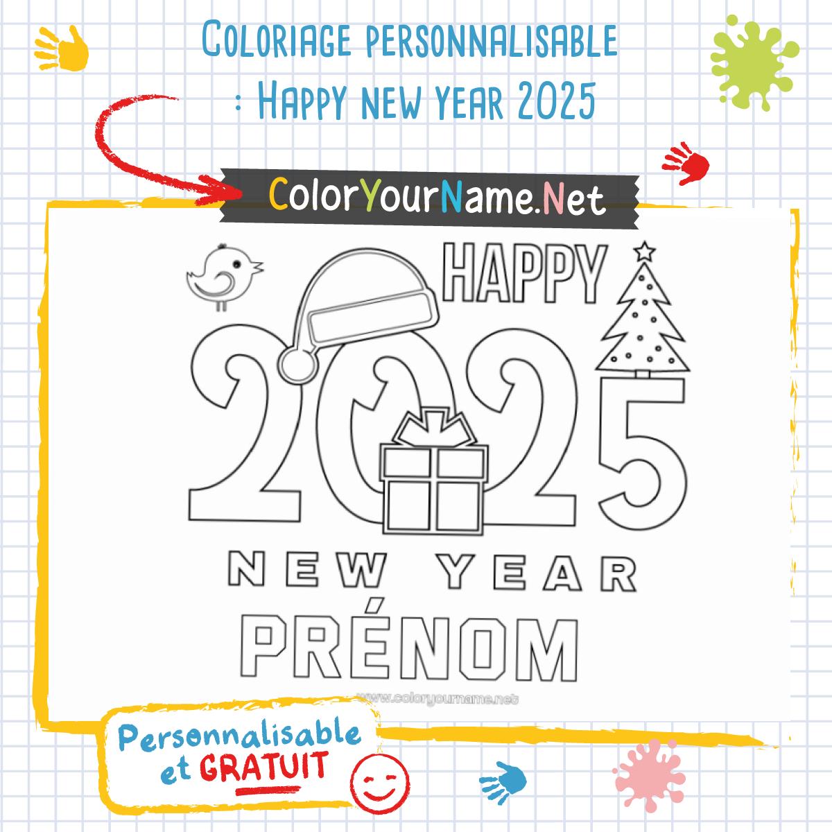 Coloriage personnalisable : Happy new year 2025