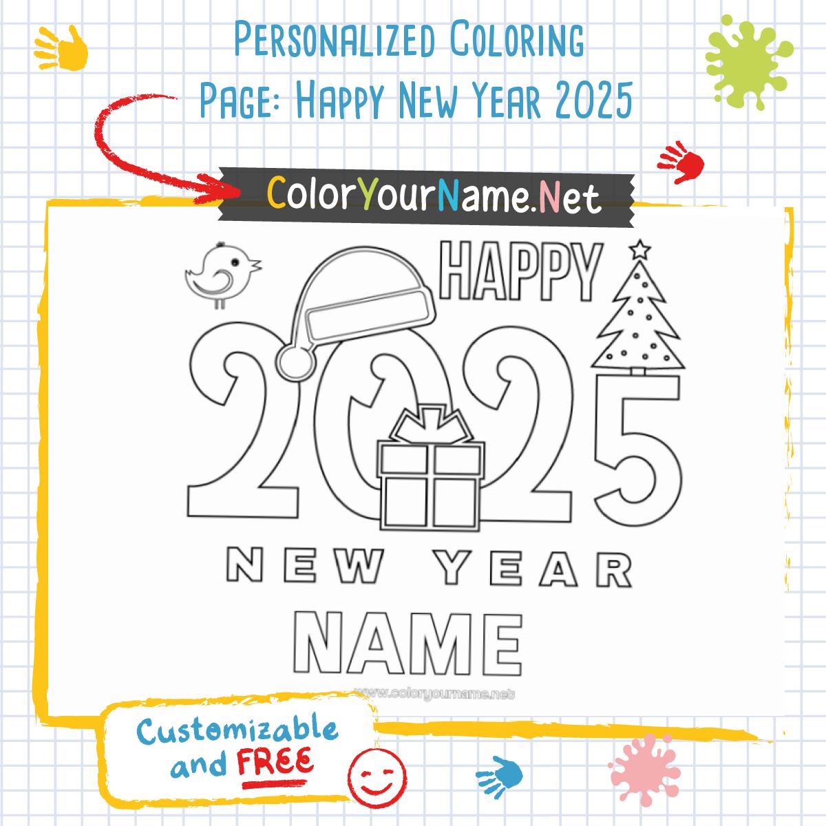 Personalized Coloring Page: Happy New Year 2025