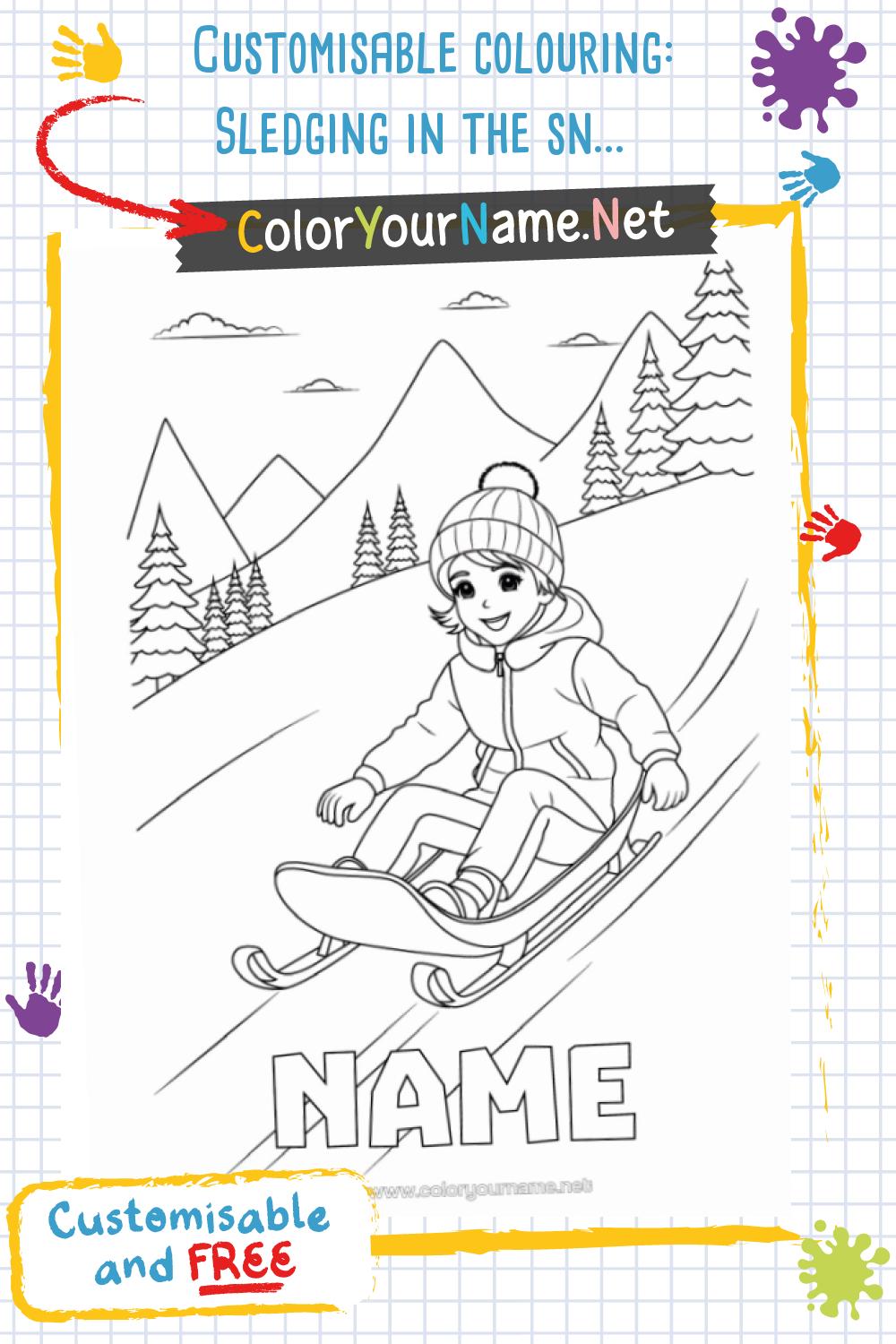 Customisable colouring: Sledging in the snowy mountains.