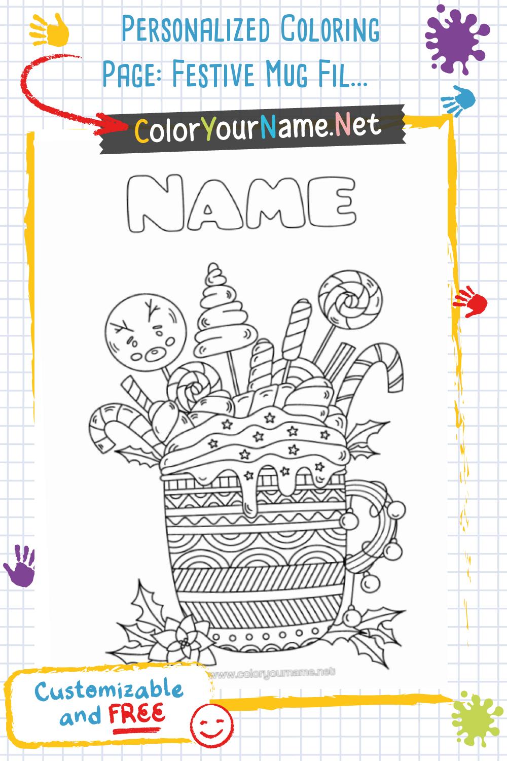 Personalized Coloring Page: Festive Mug Filled with Sweets