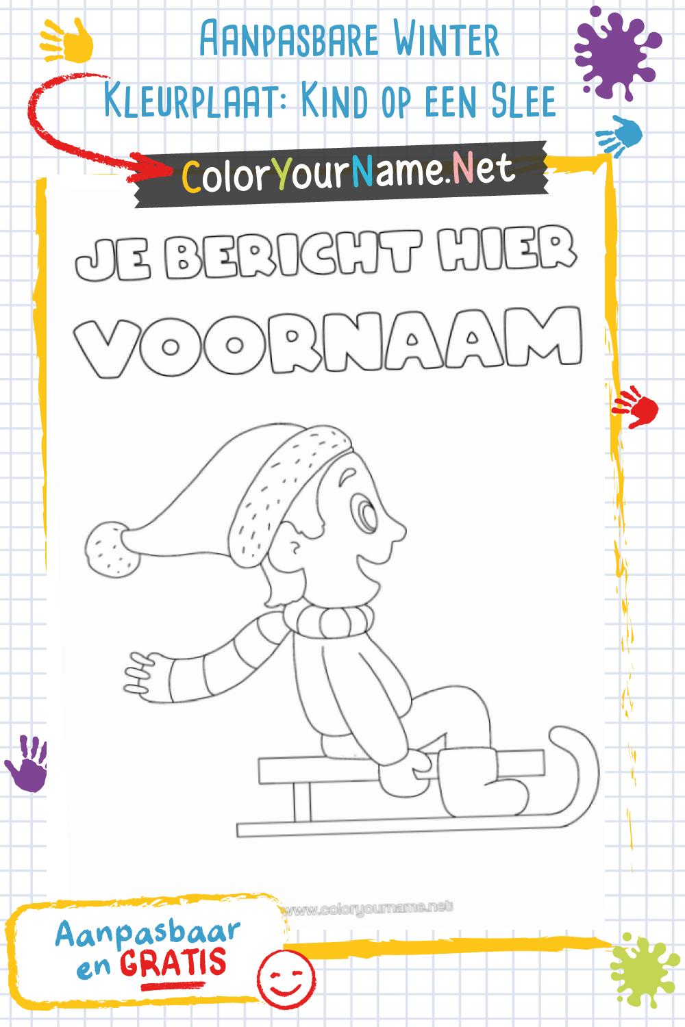 Aanpasbare Winter Kleurplaat: Kind op een Slee