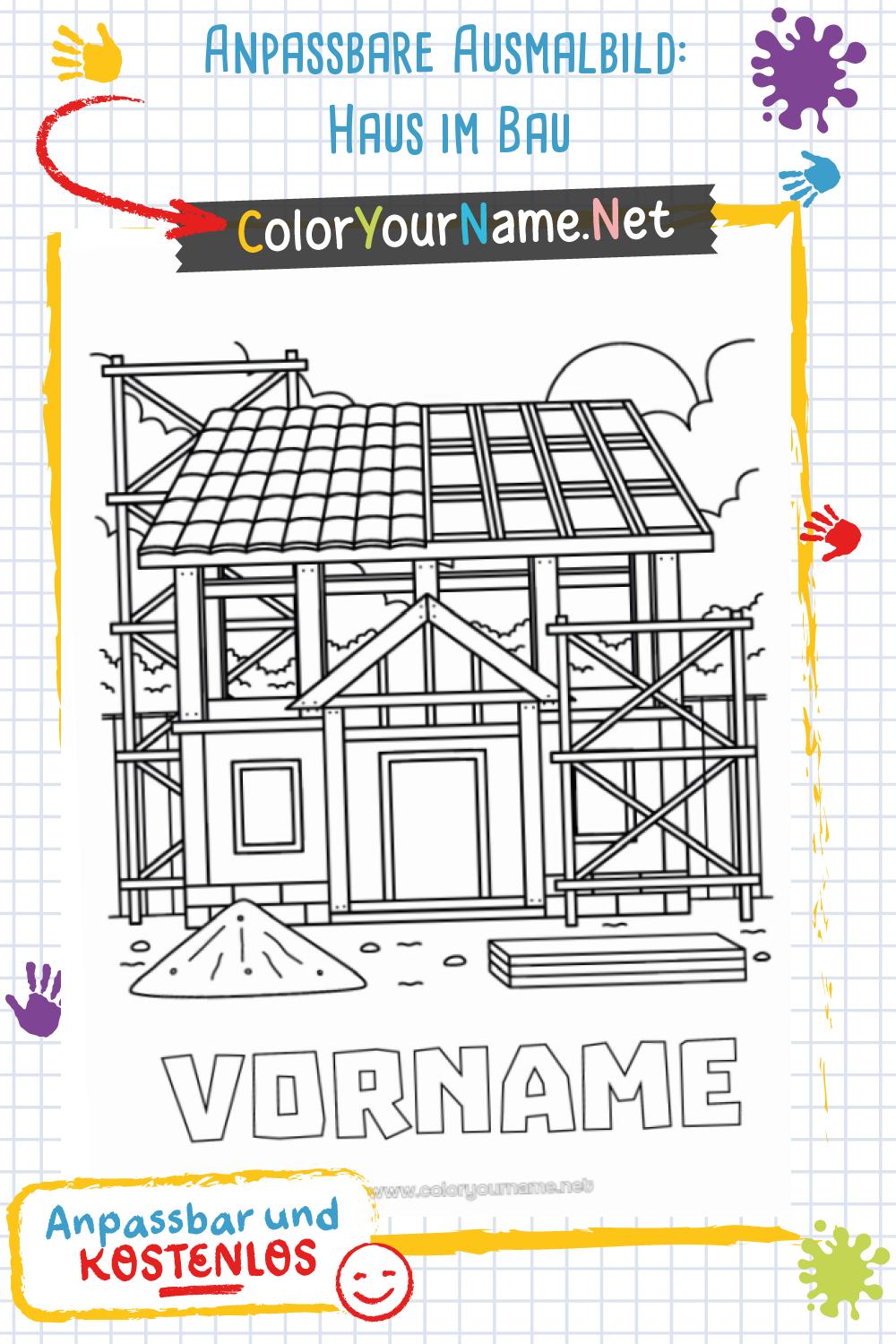 Anpassbare Ausmalbild: Haus im Bau