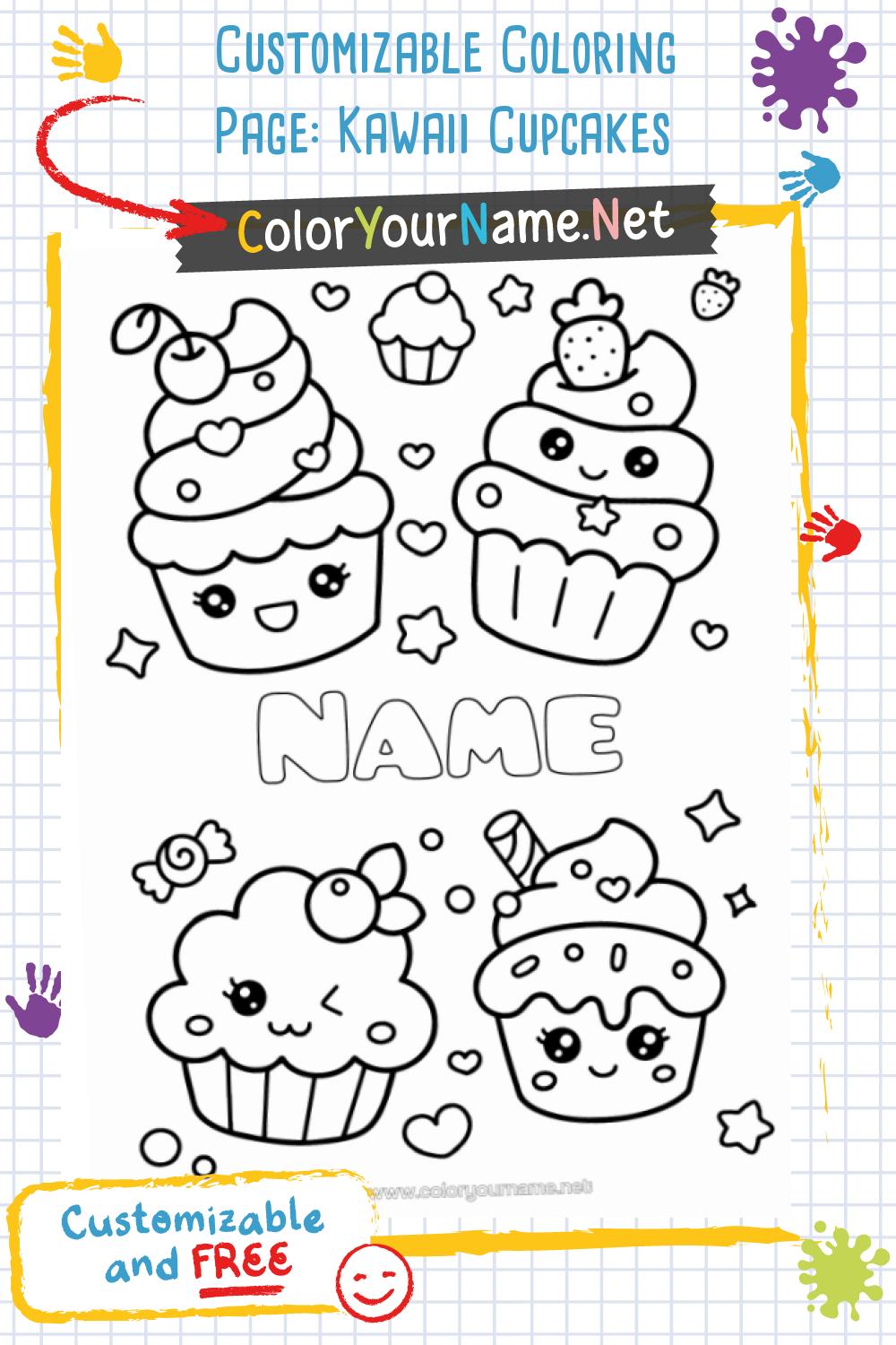 Customizable Coloring Page: Kawaii Cupcakes