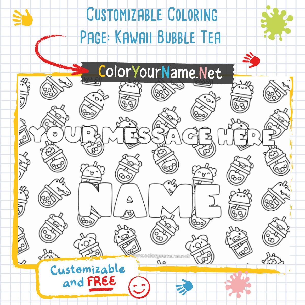 Customizable Coloring Page: Kawaii Bubble Tea