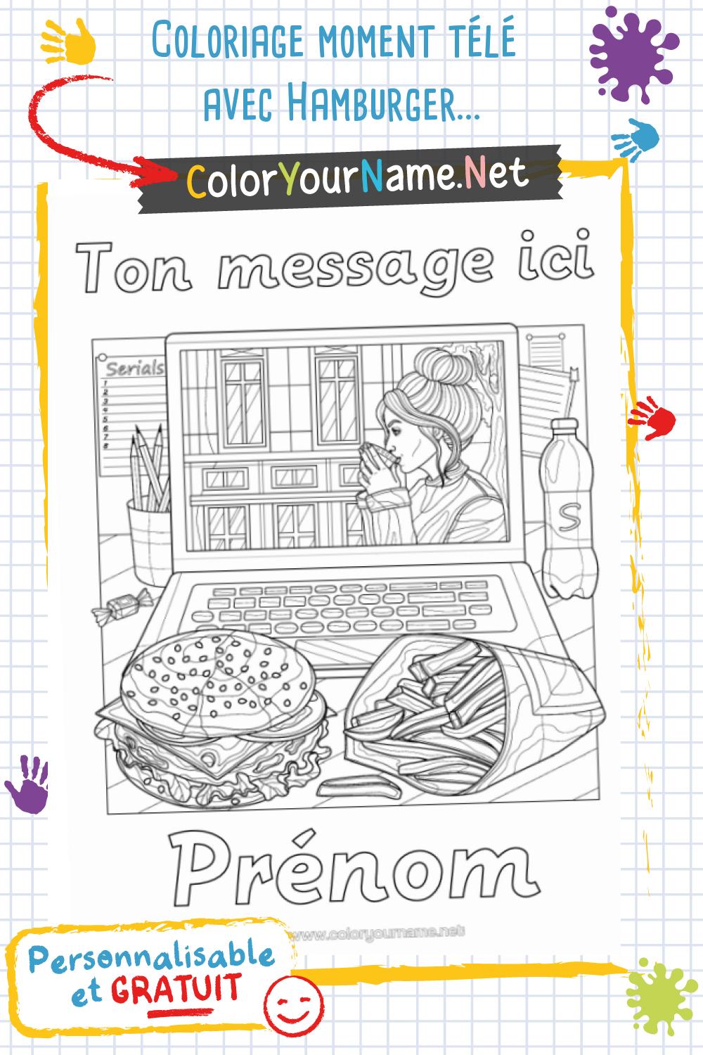 Coloriage moment télé avec Hamburger et Ordinateur
