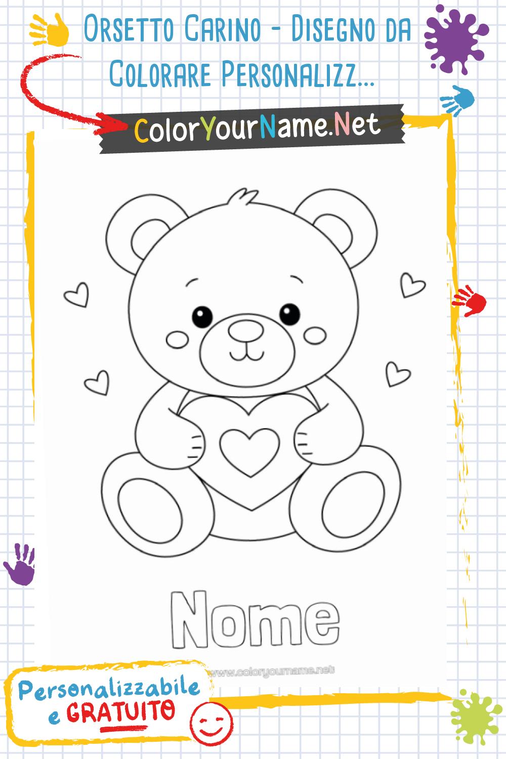 Orsetto Carino - Disegno da Colorare Personalizzato per San Valentino