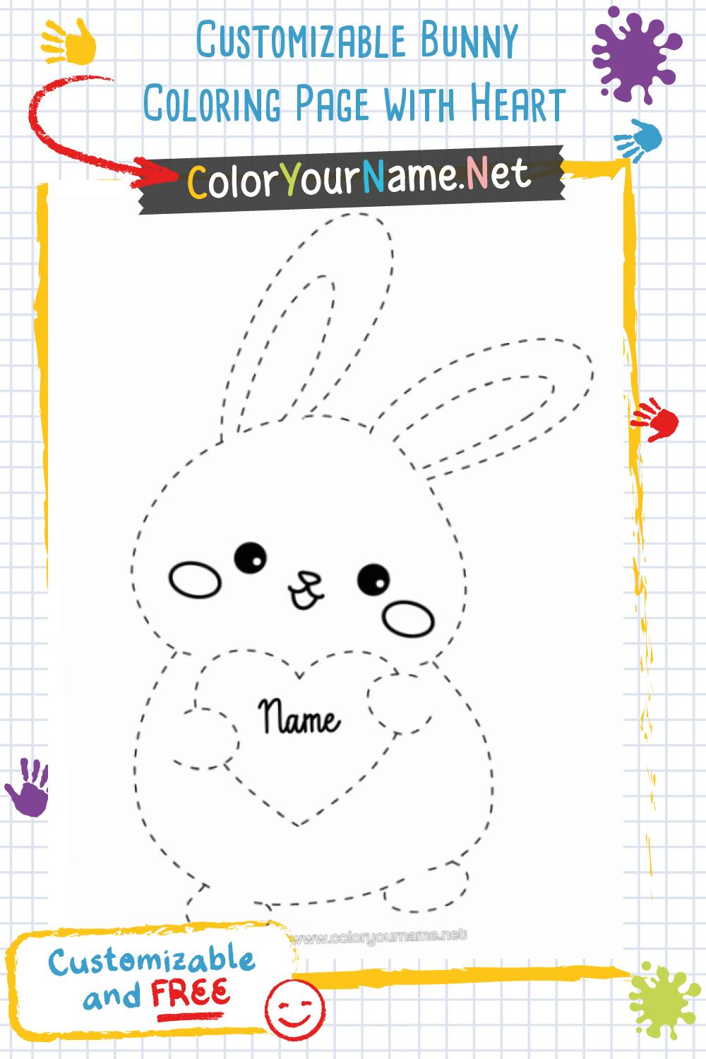 Customizable Bunny Coloring Page with Heart