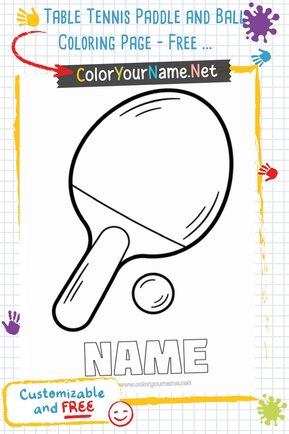 Table Tennis Paddle and Ball Coloring Page - Free and Customizable