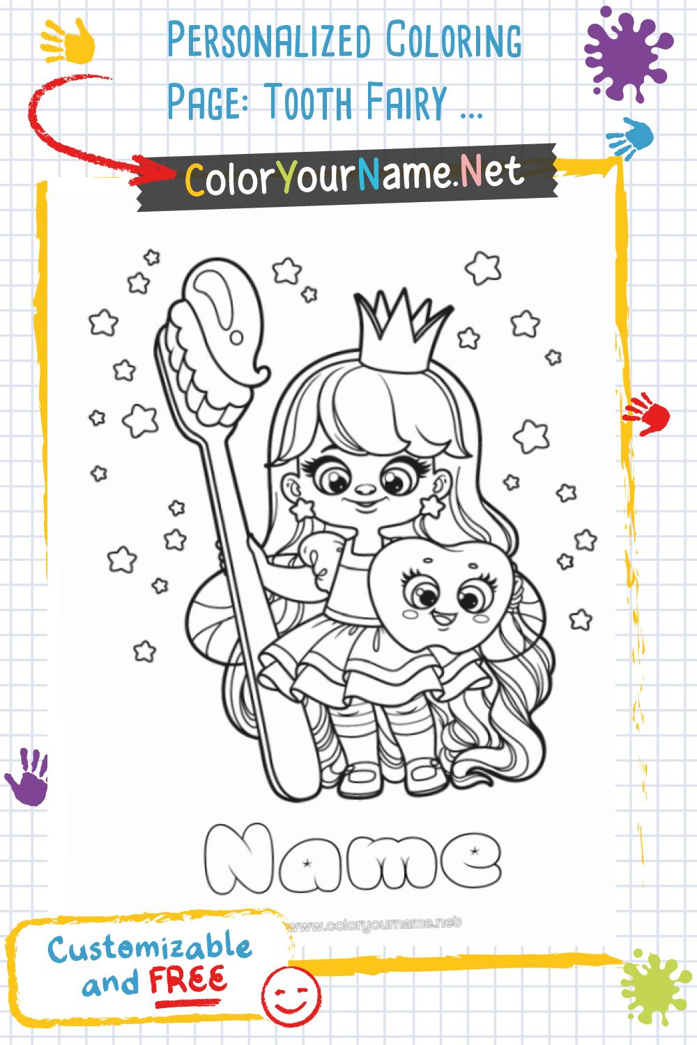 Personalized Coloring Page: Tooth Fairy and Magical Toothbrush