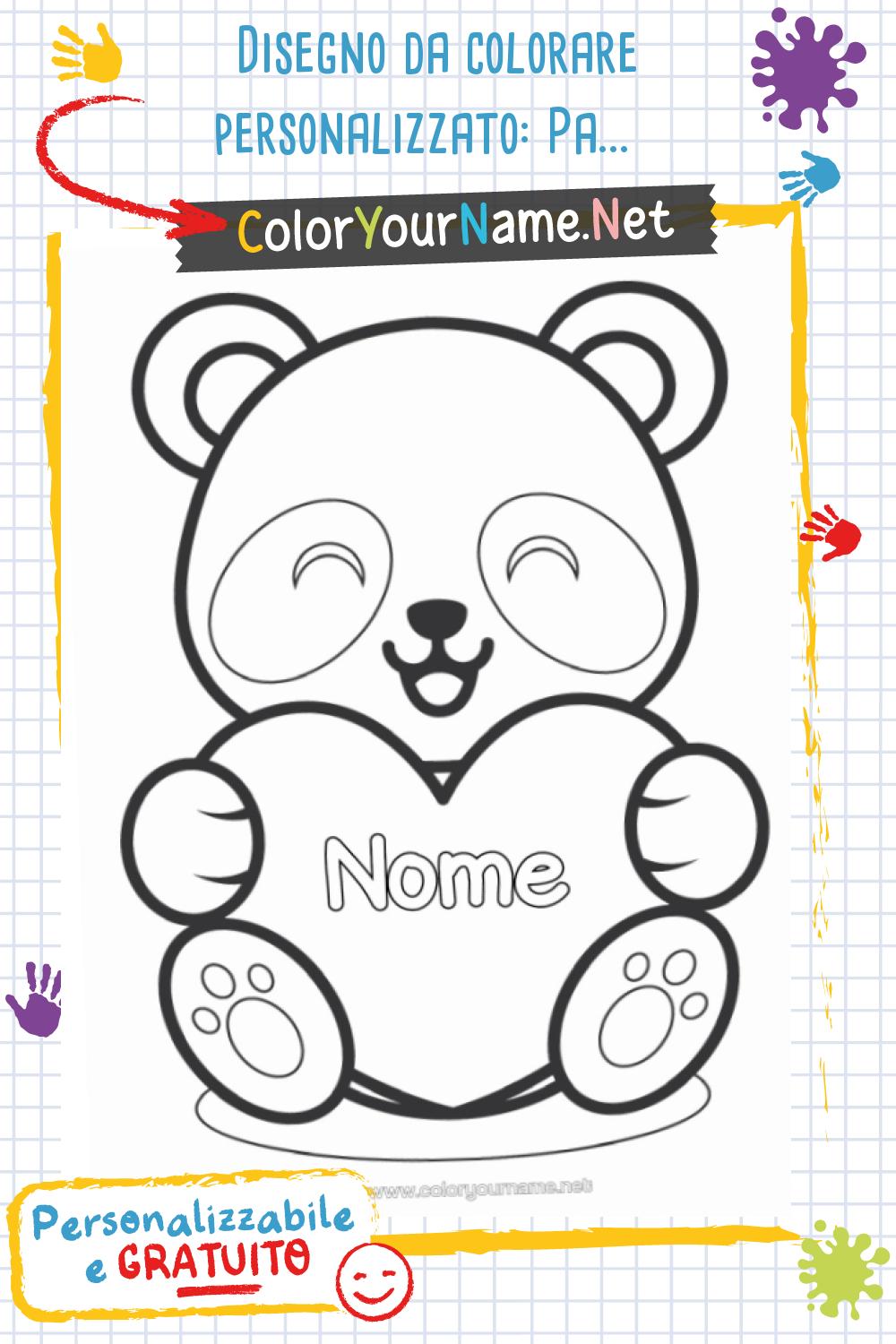 Disegno da colorare personalizzato: Panda coccolone con un cuore