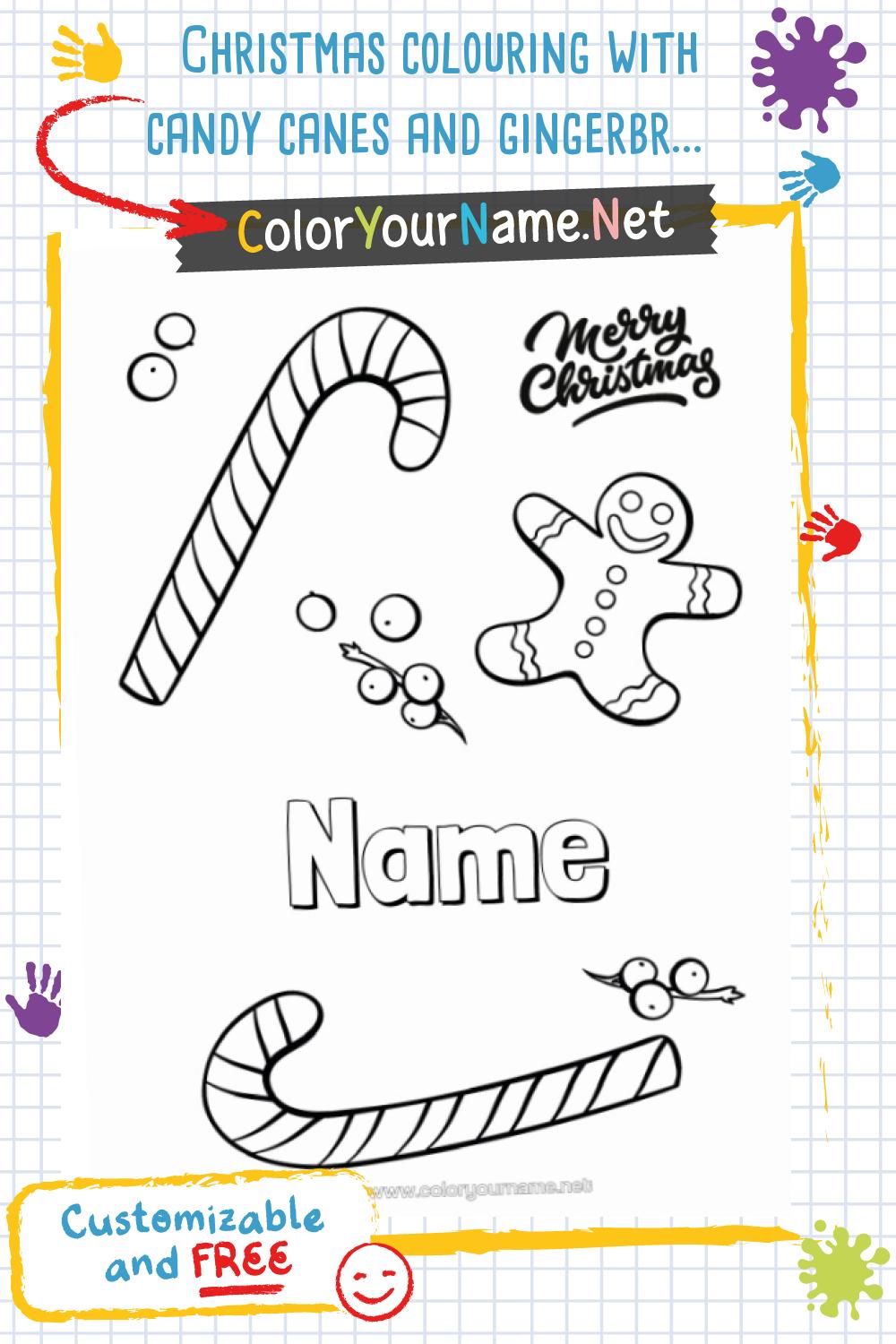 Christmas colouring with candy canes and gingerbread man