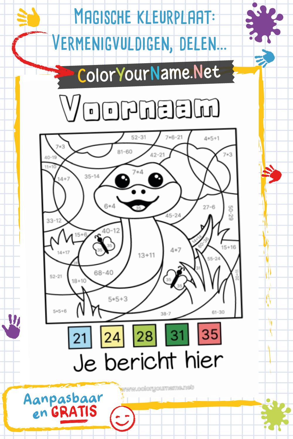 Magische kleurplaat: Vermenigvuldigen, delen en aftrekken met een ...