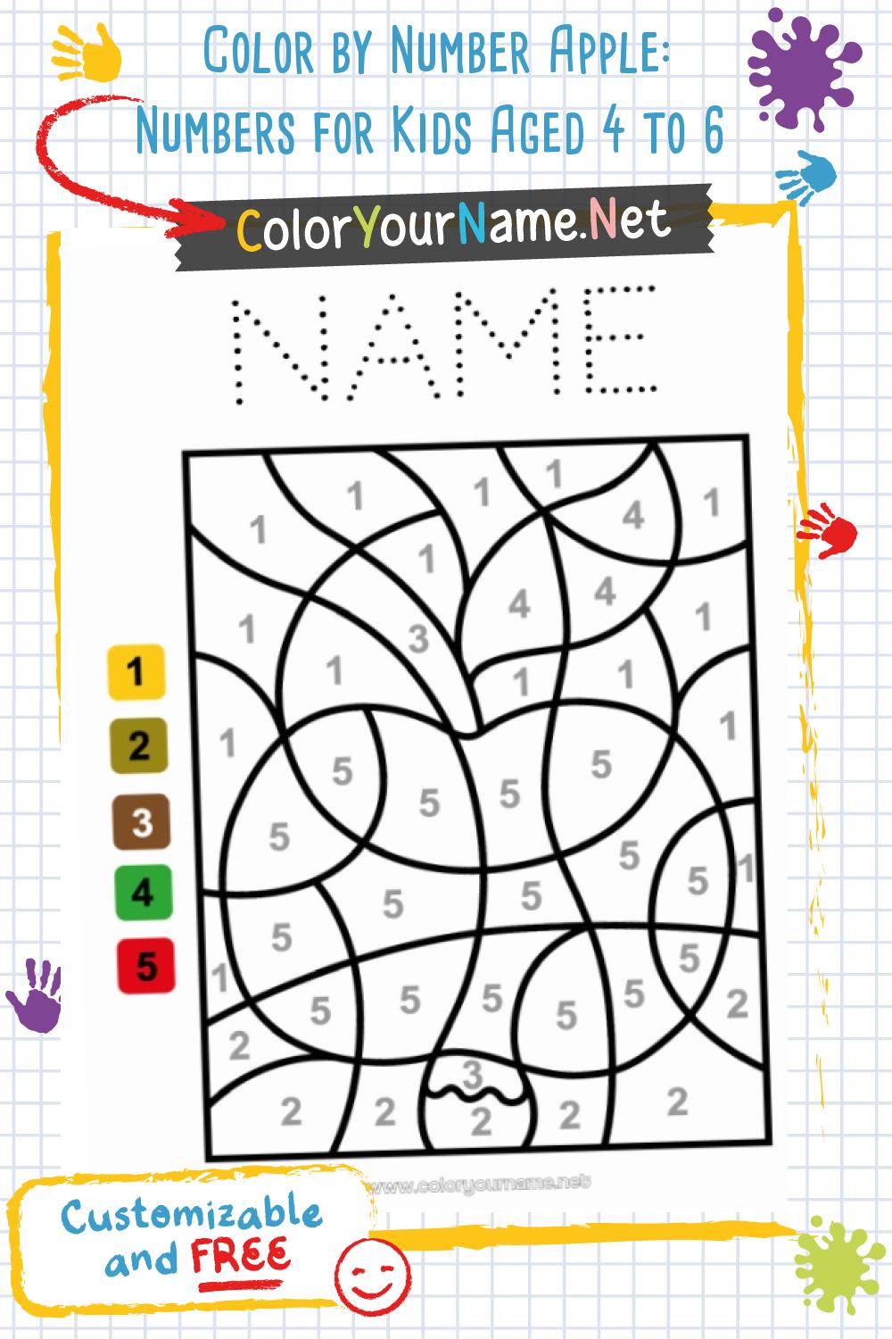 Color by Number Apple: Numbers for Kids Aged 4 to 6