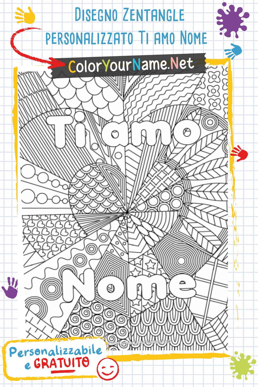 Disegno Zentangle personalizzato Ti amo Nome