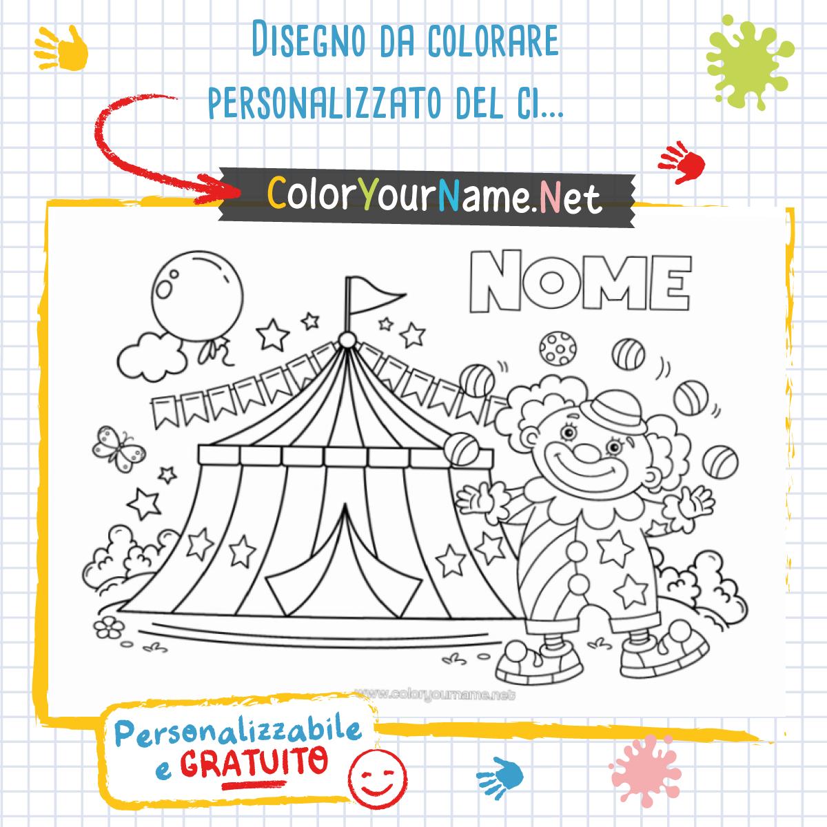 Disegno da colorare personalizzato del circo con un clown giocoliere e ...