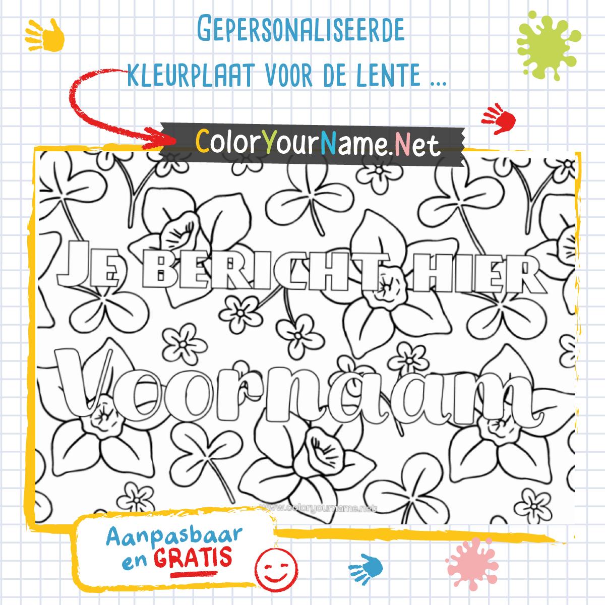 Gepersonaliseerde kleurplaat voor de lente – Narcissen, klavertjes en ...