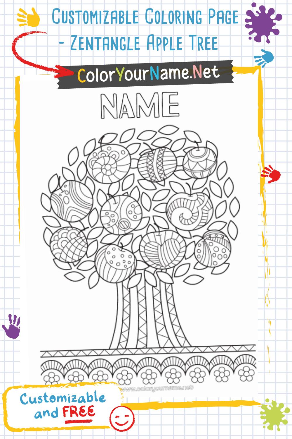 Customizable Coloring Page – Zentangle Apple Tree