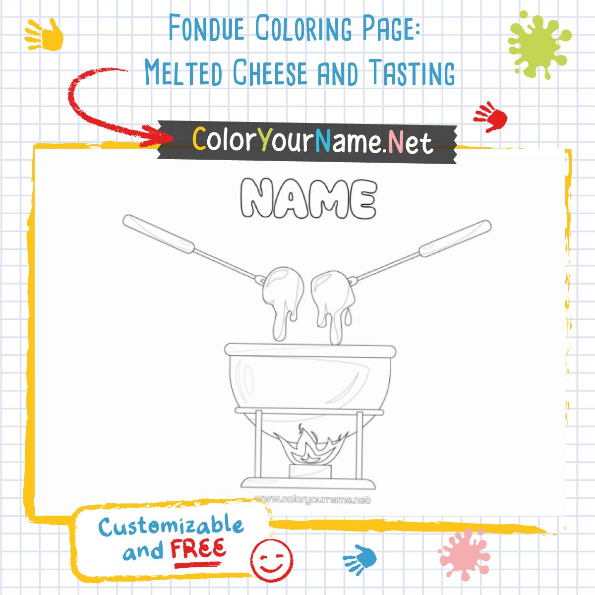 Fondue Coloring Page: Melted Cheese and Tasting