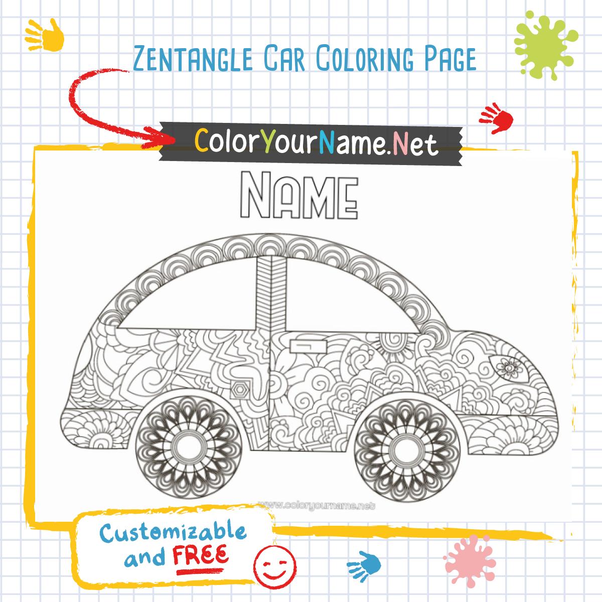 Zentangle Car Coloring Page