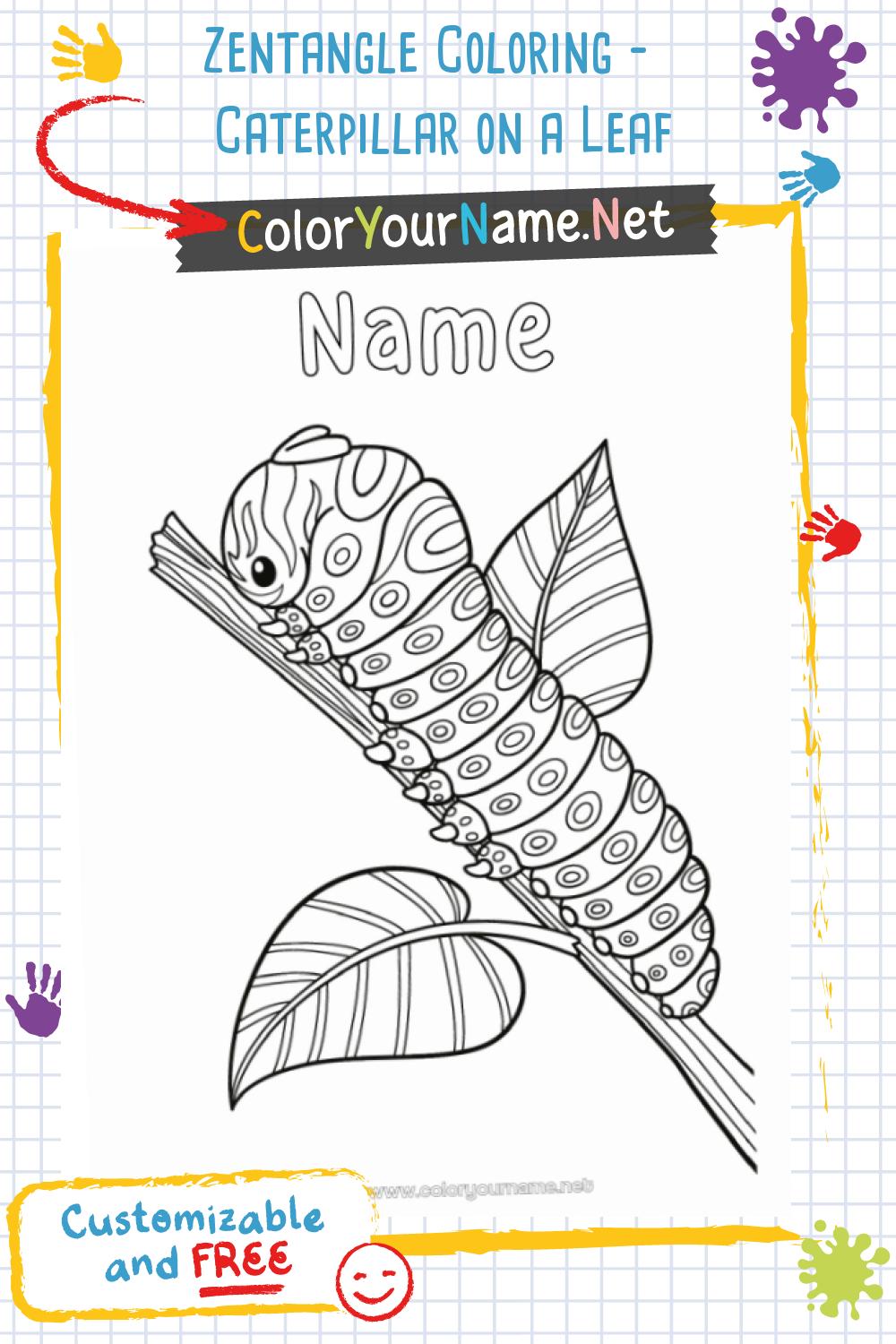 Zentangle Coloring – Caterpillar on a Leaf